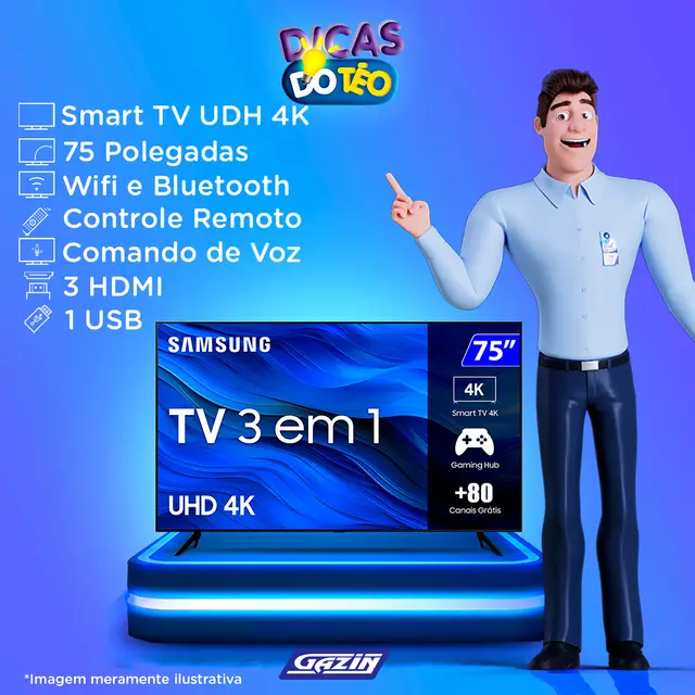 Smart TV Samsung 75" UHD 4K Wi-Fi Tizen HDR10+ UN75CU7700GXZD
