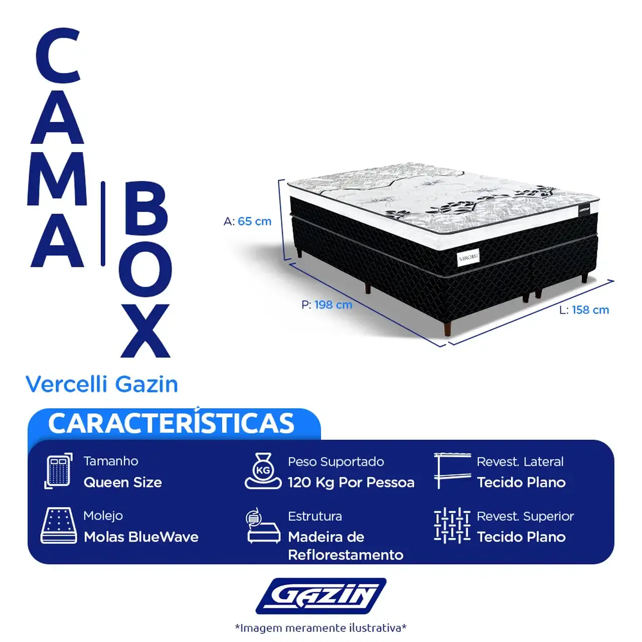 Colchão Cama Box Gazin Molas Ensacadas Queen Size 158x198 Vercelli