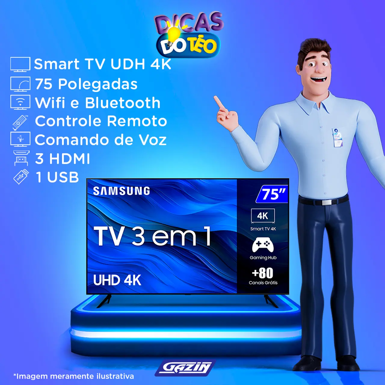 Smart TV Samsung 75" UHD 4K Wi-Fi Tizen HDR10+ UN75CU7700GXZD