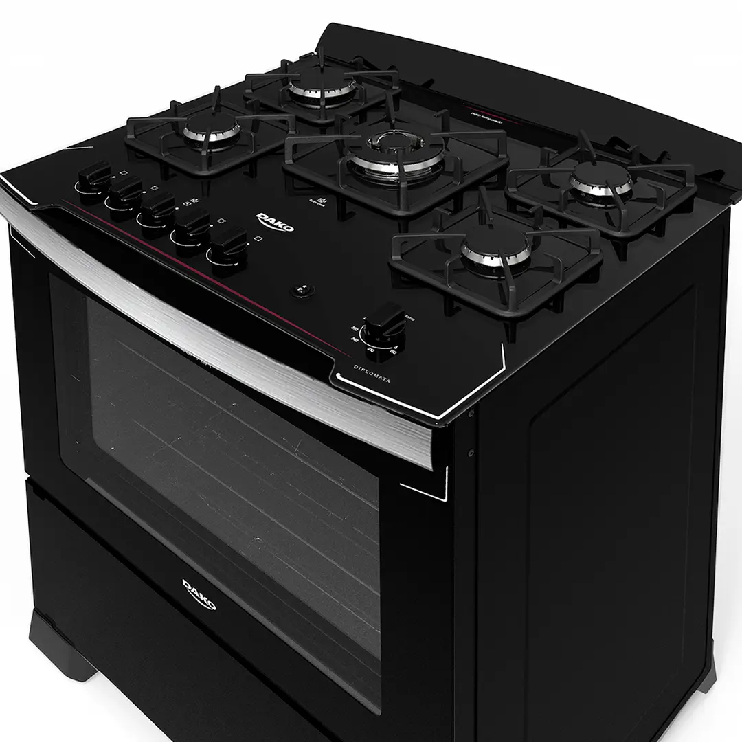 Fogão Dako Diplomata 5 Bocas Automático Mesa de Vidro Tripla Chama