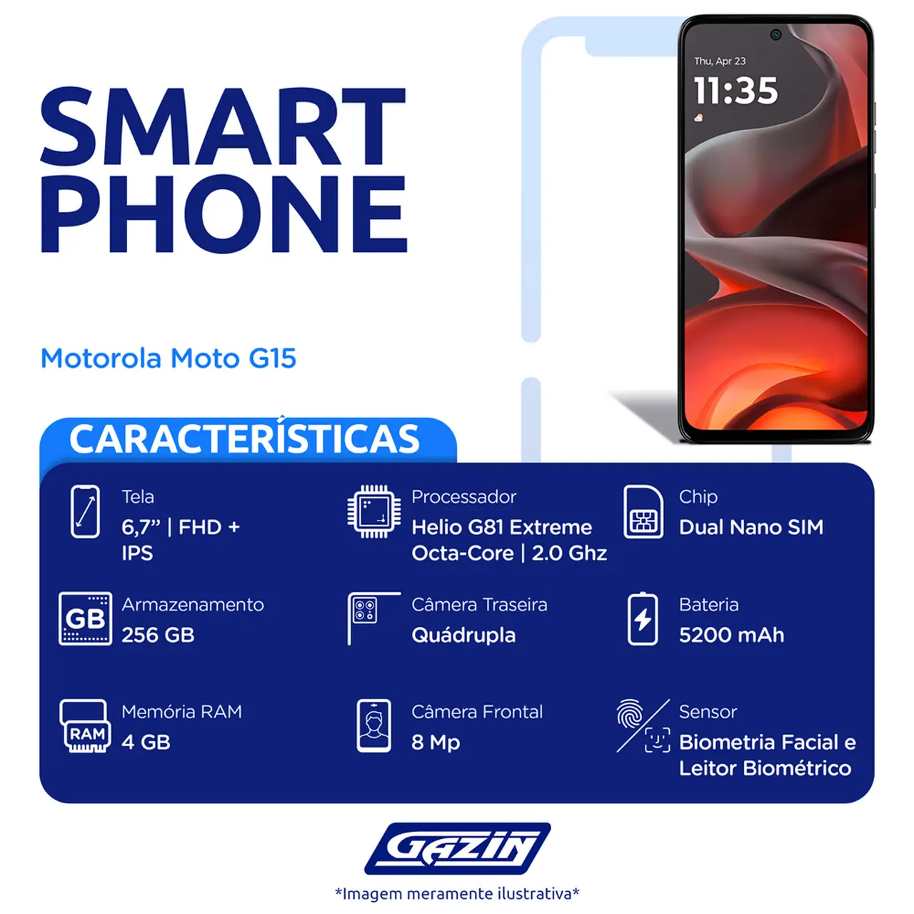 Smartphone Motorola Moto G15 4G Octa Core 256GB 4GB