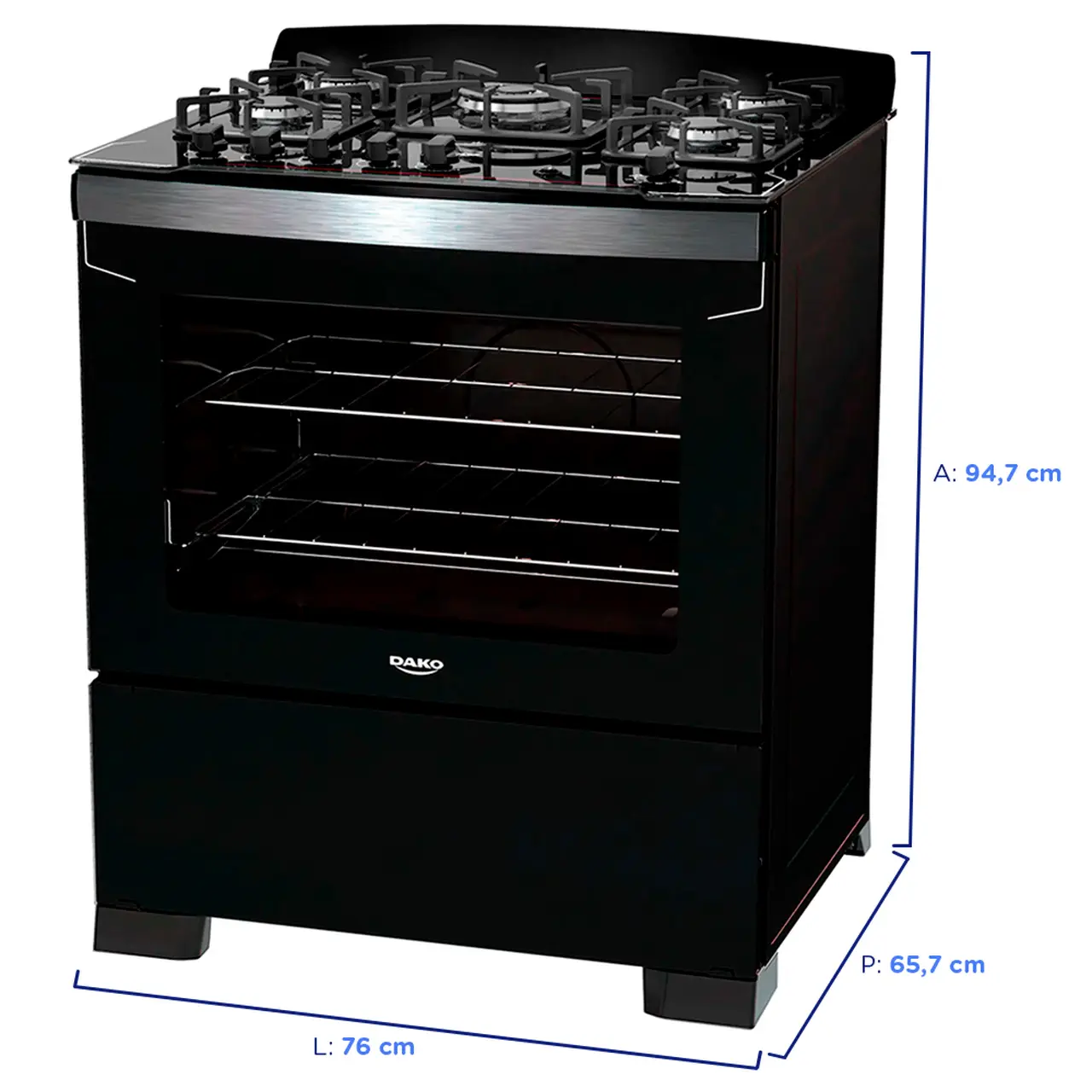 Fogão Dako Diplomata 5 Bocas Automático Mesa de Vidro Tripla Chama